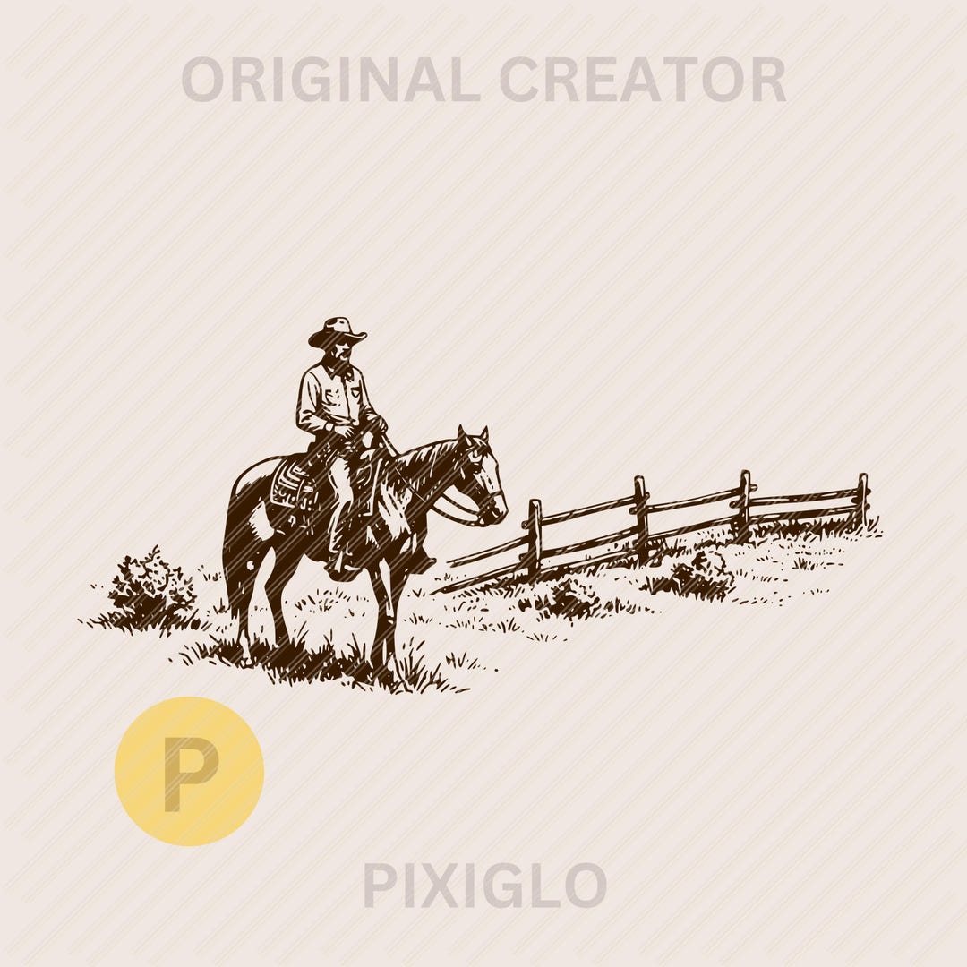 Cowboy Vintage Western Line Art Png * Rodeo Digital Art Download ...