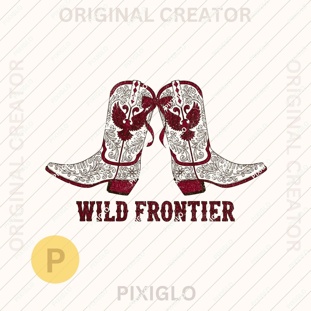 Western PNG, SVG Wild Frontier Boot Bow Vintage Line Art Png * Rodeo ...
