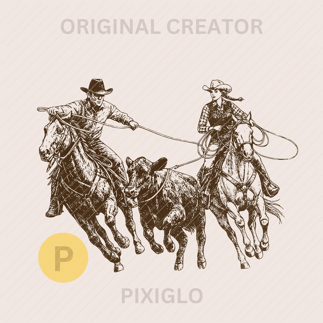 Cowboy Western Line Art Vintage Png * Rodeo Digital Art Download ...