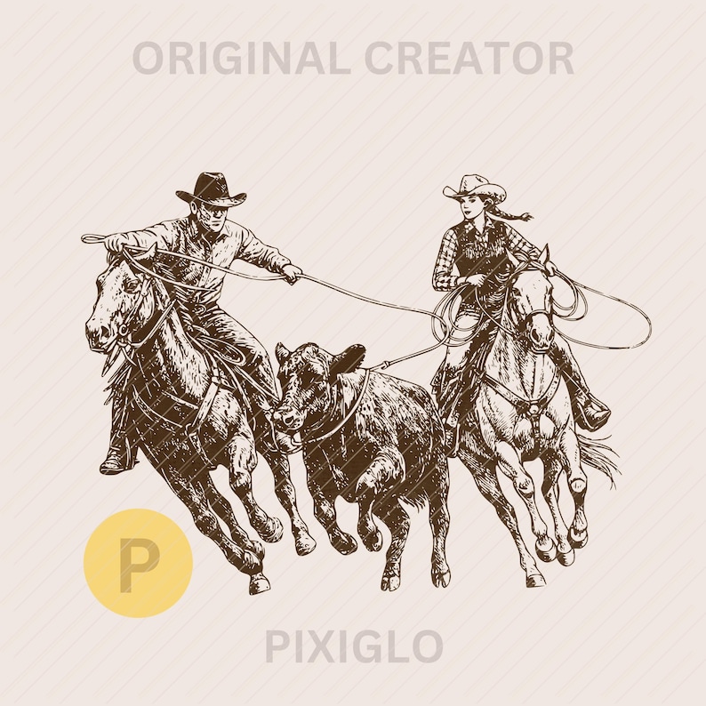 Cowboy Western Line Art Vintage Png * Rodeo Digital Art Download ...
