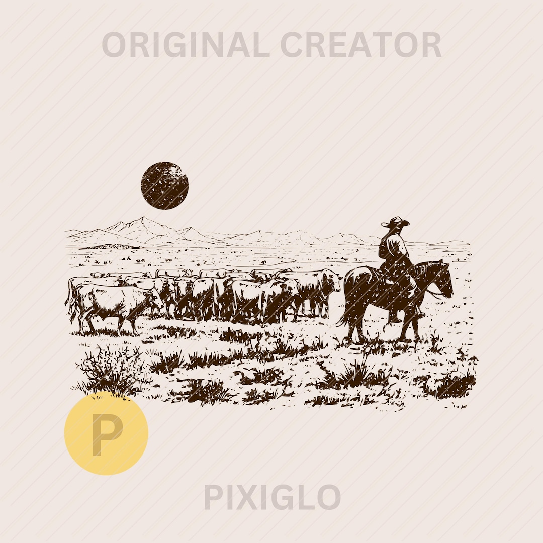 Cowboy Distressed Western Line Art Vintage Png * Rodeo Digital Art ...