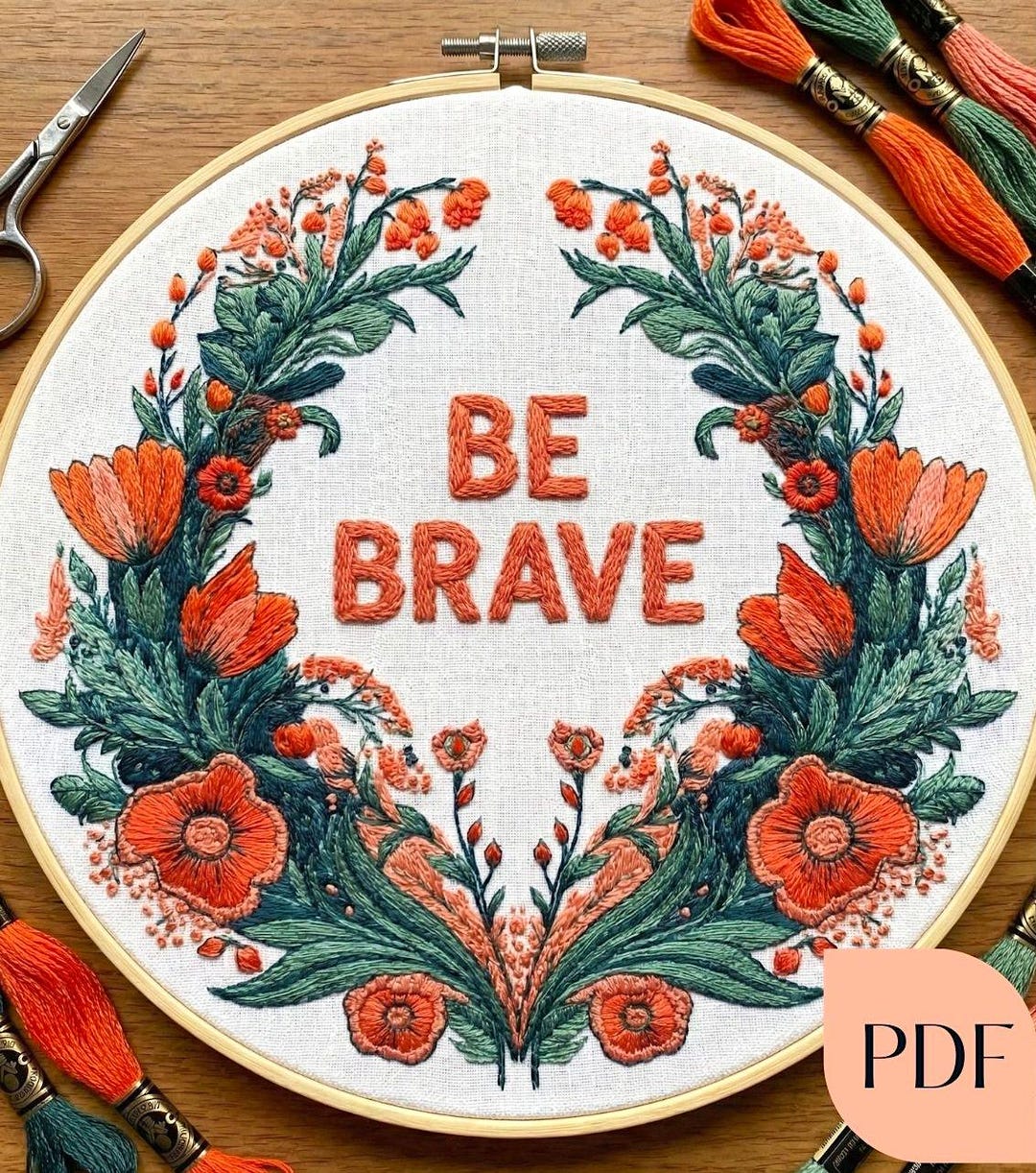 Be Brave Floral Embroidery Pattern, Beginner DIY (PDF Pattern) - Etsy