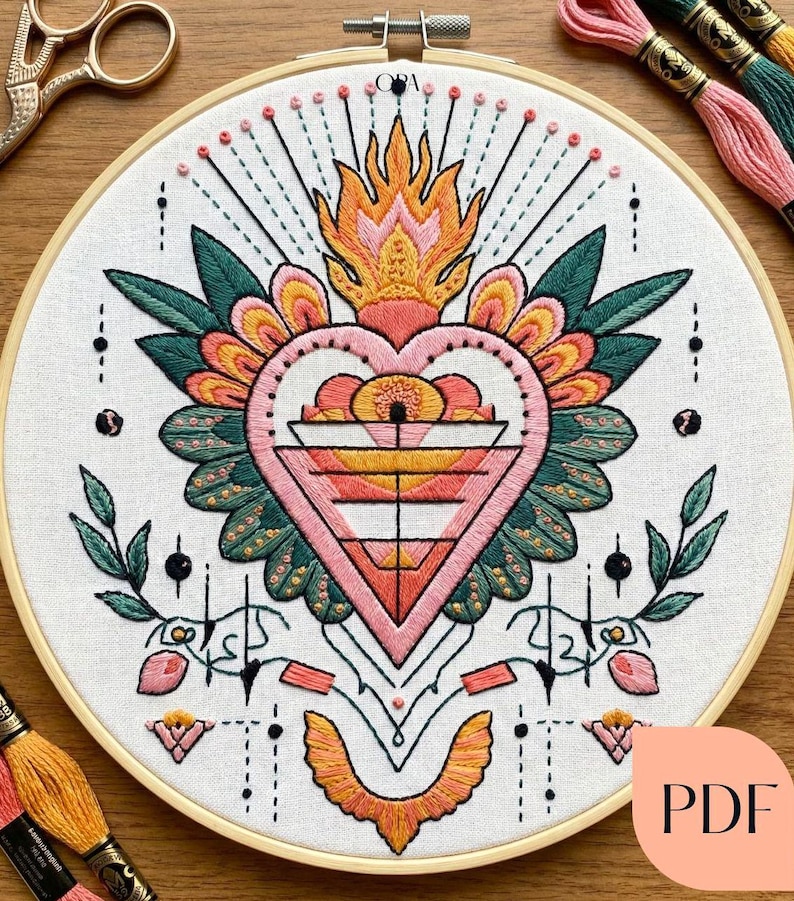 Modern Love 1 - Sacred Heart - DIY Embroidery Template - Etsy