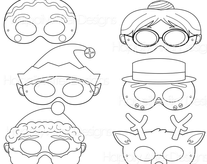 Christmas Printable Coloring Masks, Santa Mask, Snowman Mask, Elf Mask ...