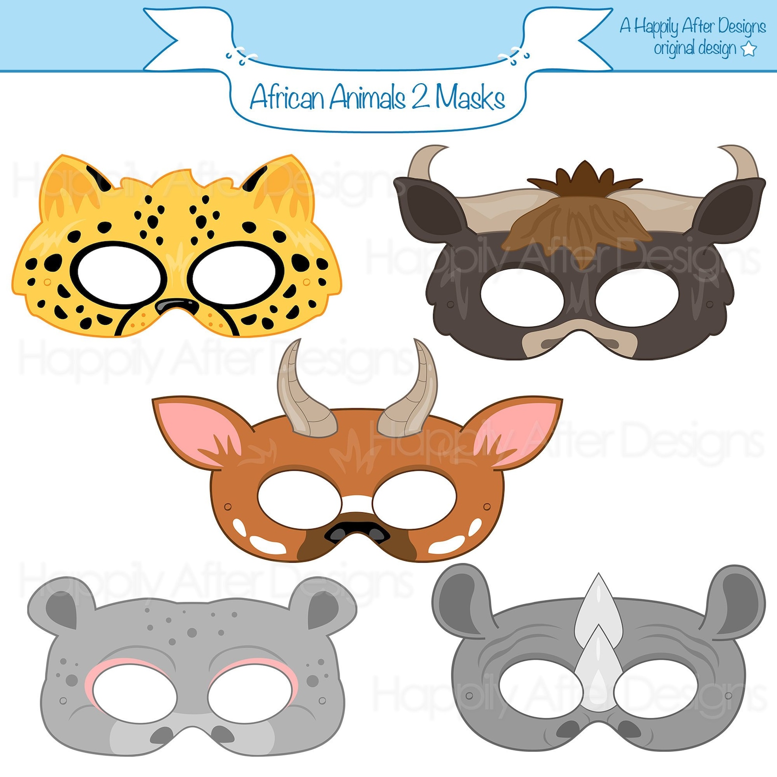 African Animals 2 Printable Masks Cheetah Mask Rhino Mask - Etsy