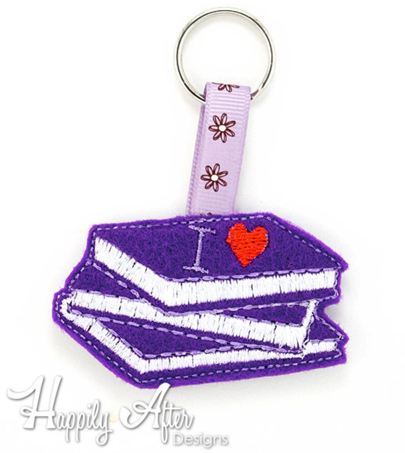 I Love Books Keychain Embroidery Design books reading | Etsy