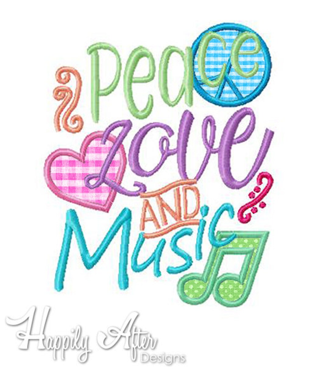 Peace Love Music Applique Embroidery Design, Peace Applique, Music ...