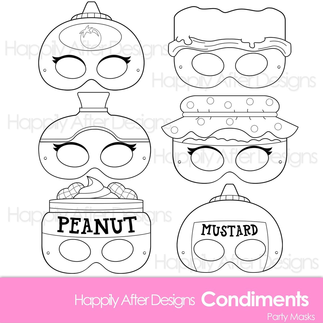 Condiments Printable Coloring Masks, Peanut Butter, Butter, Jelly, Soy ...