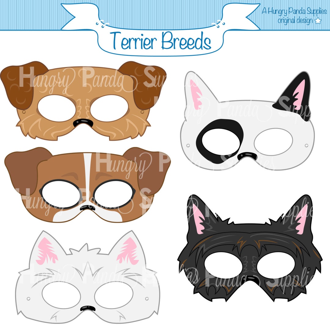 Terrier Dog Breed Printable Masks, Terrier Mask, Bull Terrier Mask ...