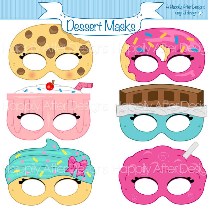 Dessert Printable Masks, Cookie Mask, Cotton Candy Mask, Milshake ...