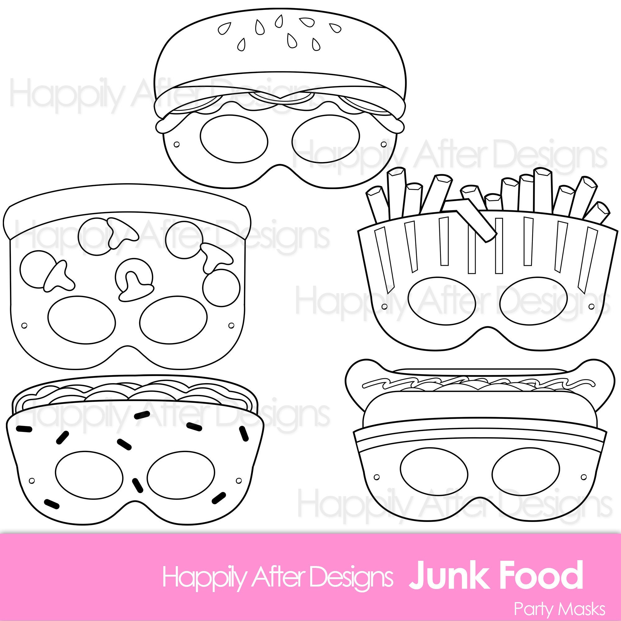 Junk Food Printable Coloring Masks Pizza Mask Hotdog Mask - Etsy Ireland