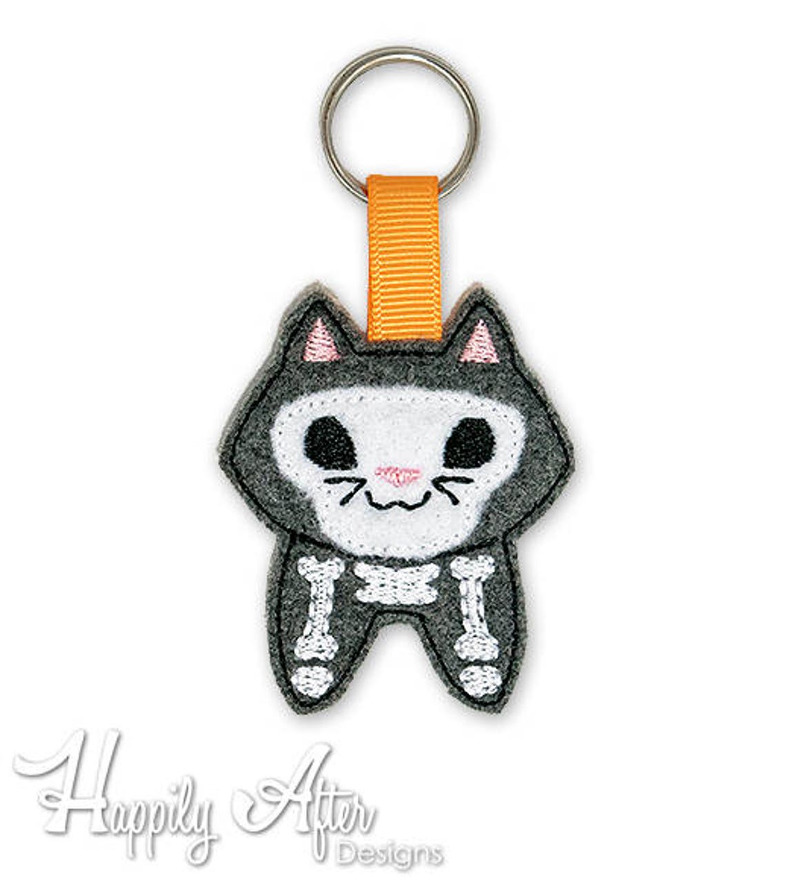 Skeleton Kitty Keychain Embroidery Design Halloween Cat - Etsy