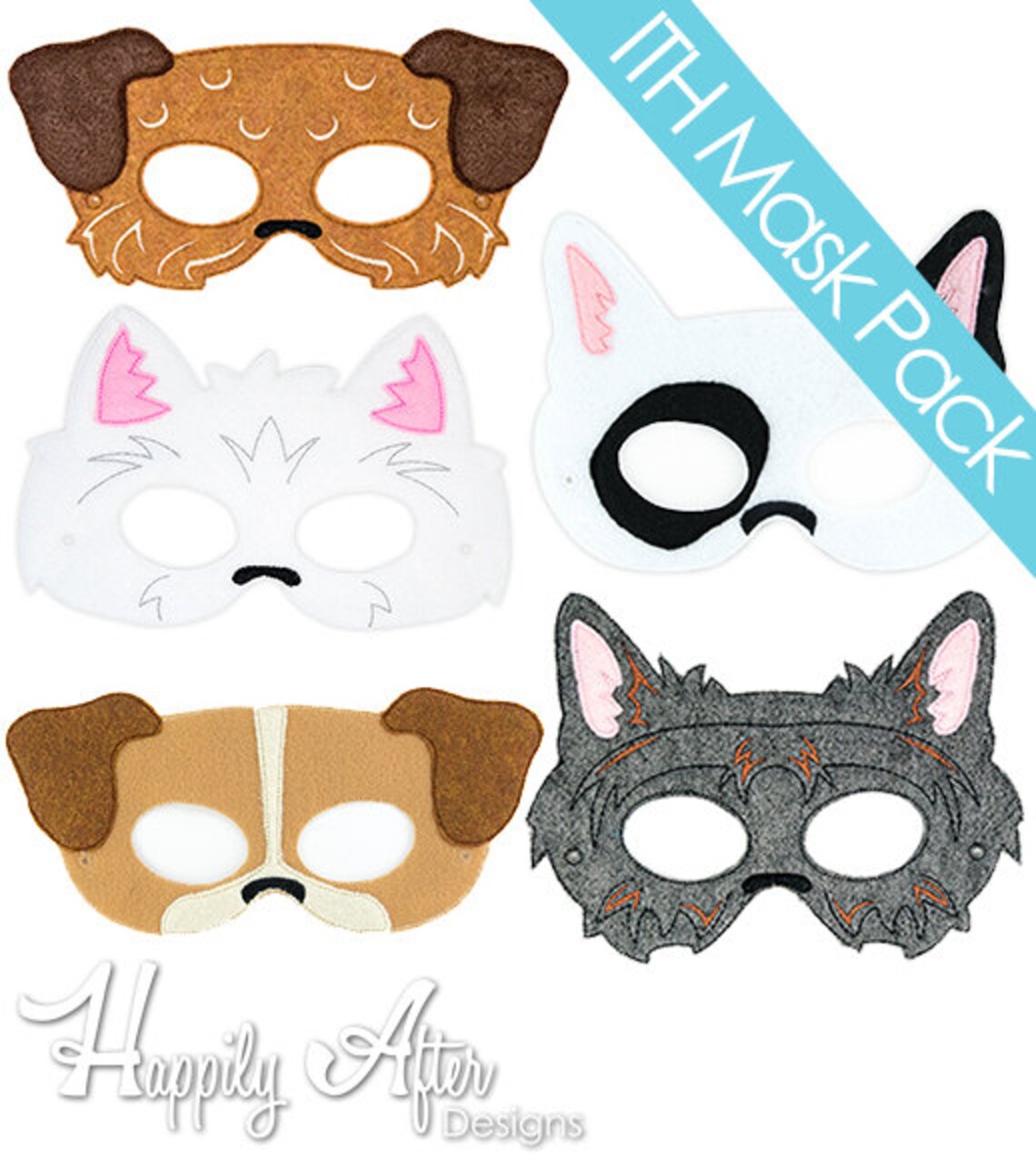 Terrier Dog Mask Embroidery Design Pack, Dog, Scottish, Westie, Machine ...