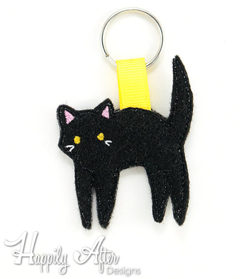 Black Cat Keychain Embroidery Design Cat Keychain Cat - Etsy