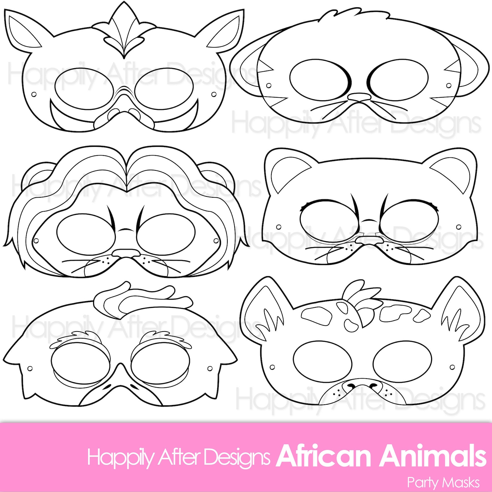 African Animals Printable Coloring Masks, Lion Mask, Hyena Mask ...