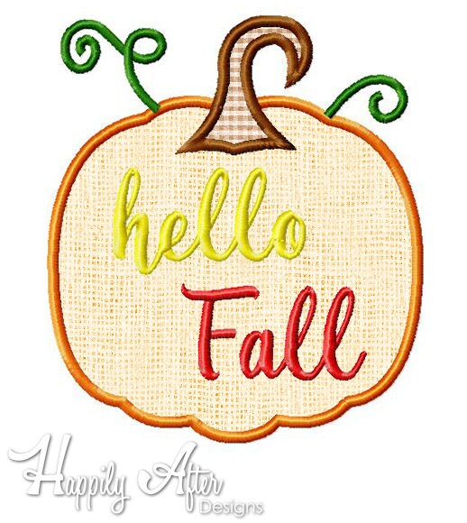 Hello Fall Applique Embroidery Design fall applique pumpkin | Etsy