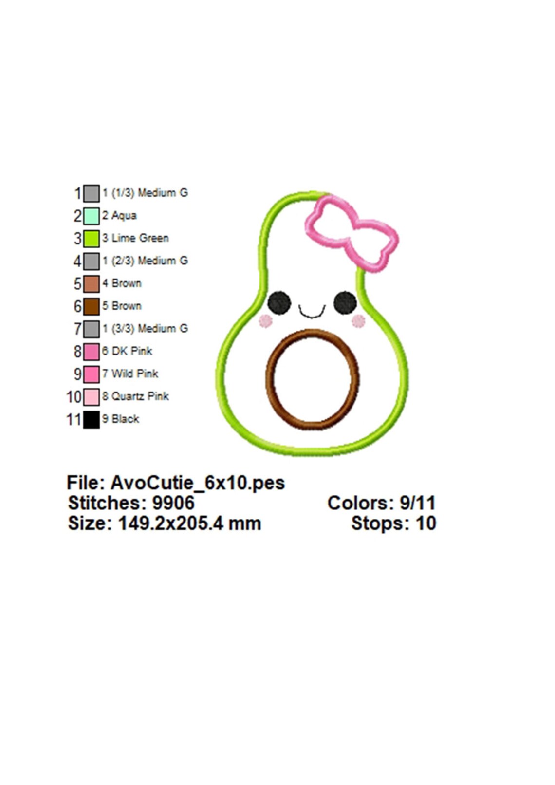 Avo-cutie Applique Embroidery Design, Avocado Applique, Food Applique ...