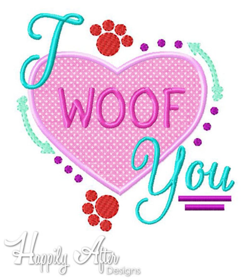 I Woof You Applique Embroidery Design Dog Applique Valentine - Etsy