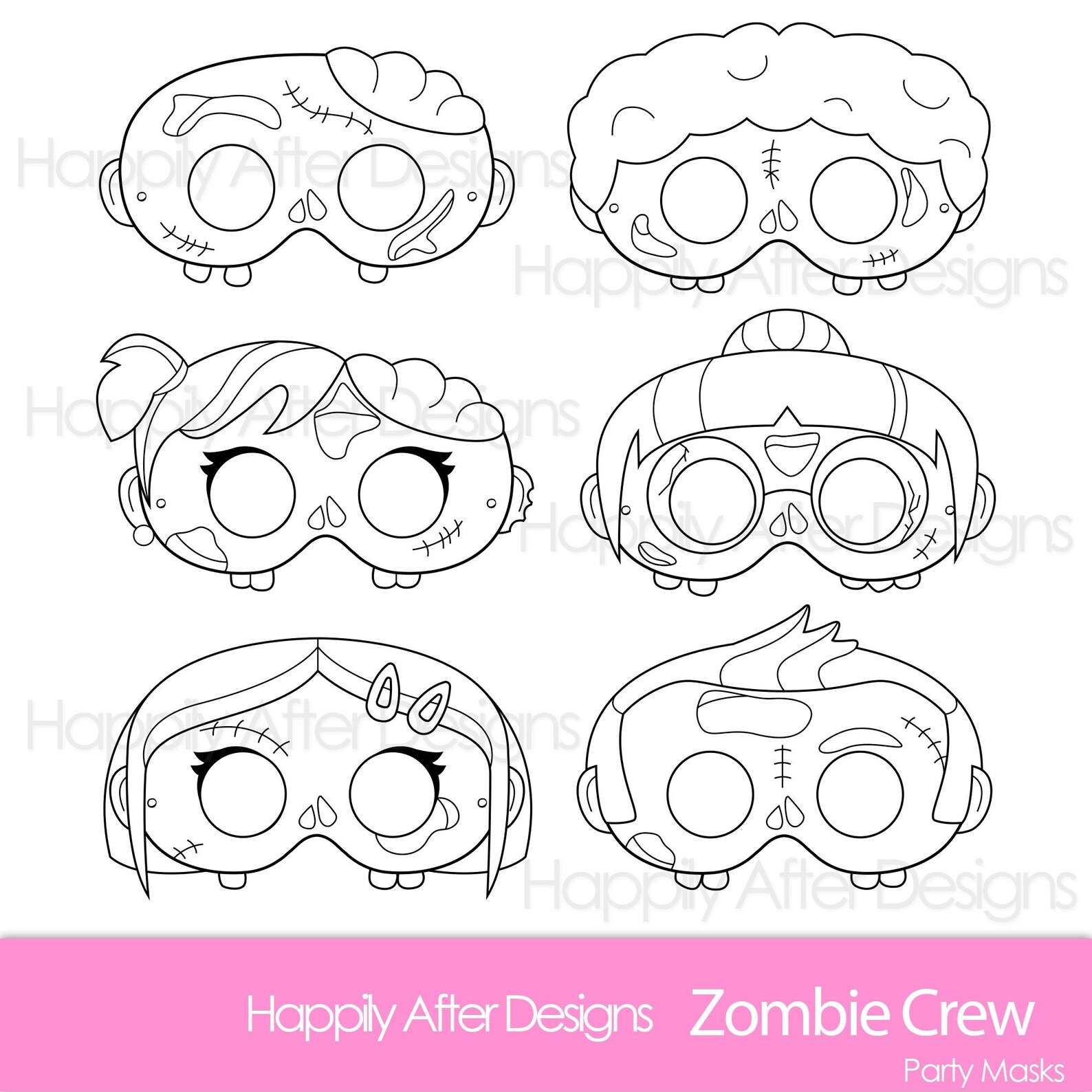 Zombie Crew Printable Coloring Masks - Zombie Printables - Zombie Mask ...