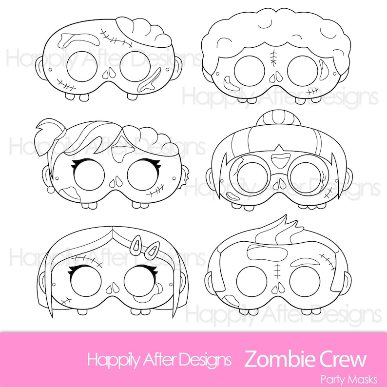 Zombie Crew Printable Coloring Masks - Zombie Printables - Zombie Mask ...