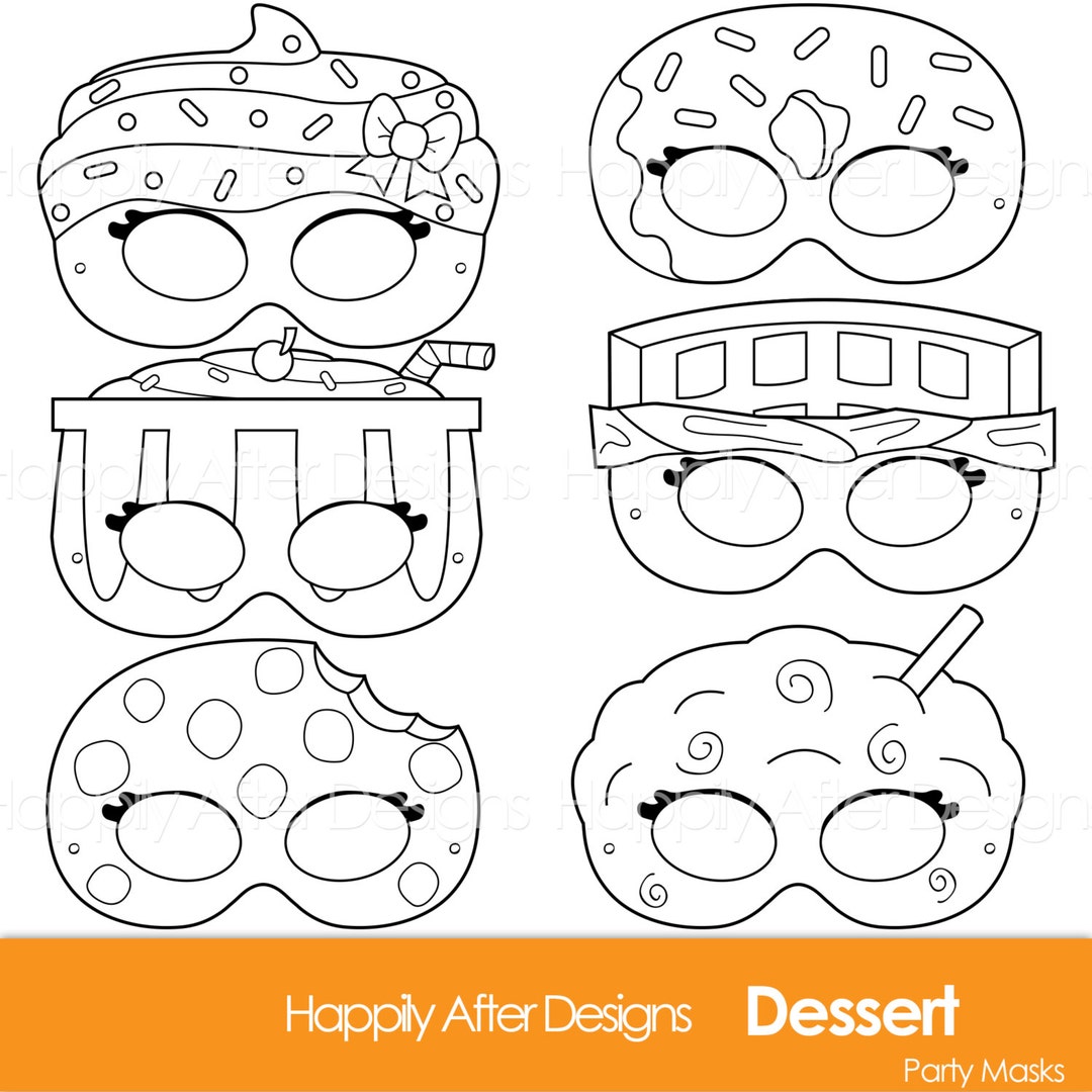 Dessert Printable Coloring Masks, Donut Mask, Cupcake Mask, Cookie ...