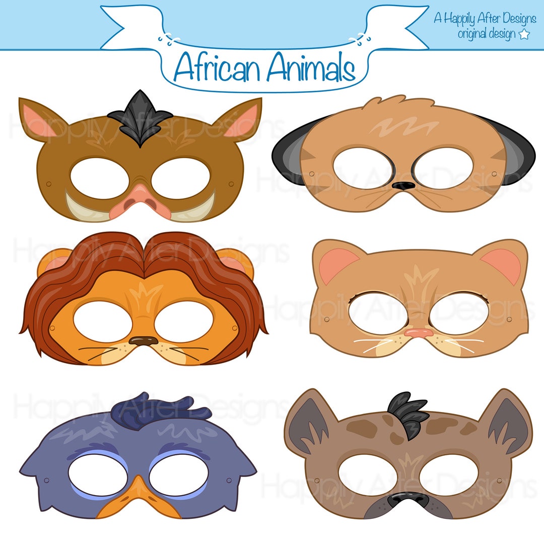 African Animals Printable Masks, Lion Mask, Meerkat Mask, Warthog Mask ...