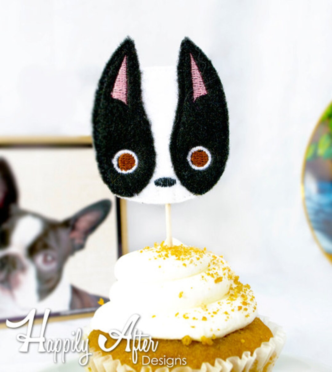 Boston Terrier Cupcake Toppers Embroidery Design, Machine Embroidery ...