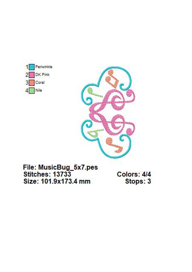 Music Bug Fill Stitch Embroidery Design Butterfly Embroidery - Etsy