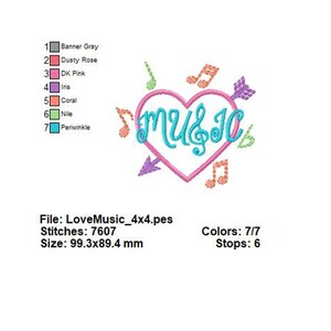 Love Music Applique Embroidery Design, Heart Applique, Music Applique ...