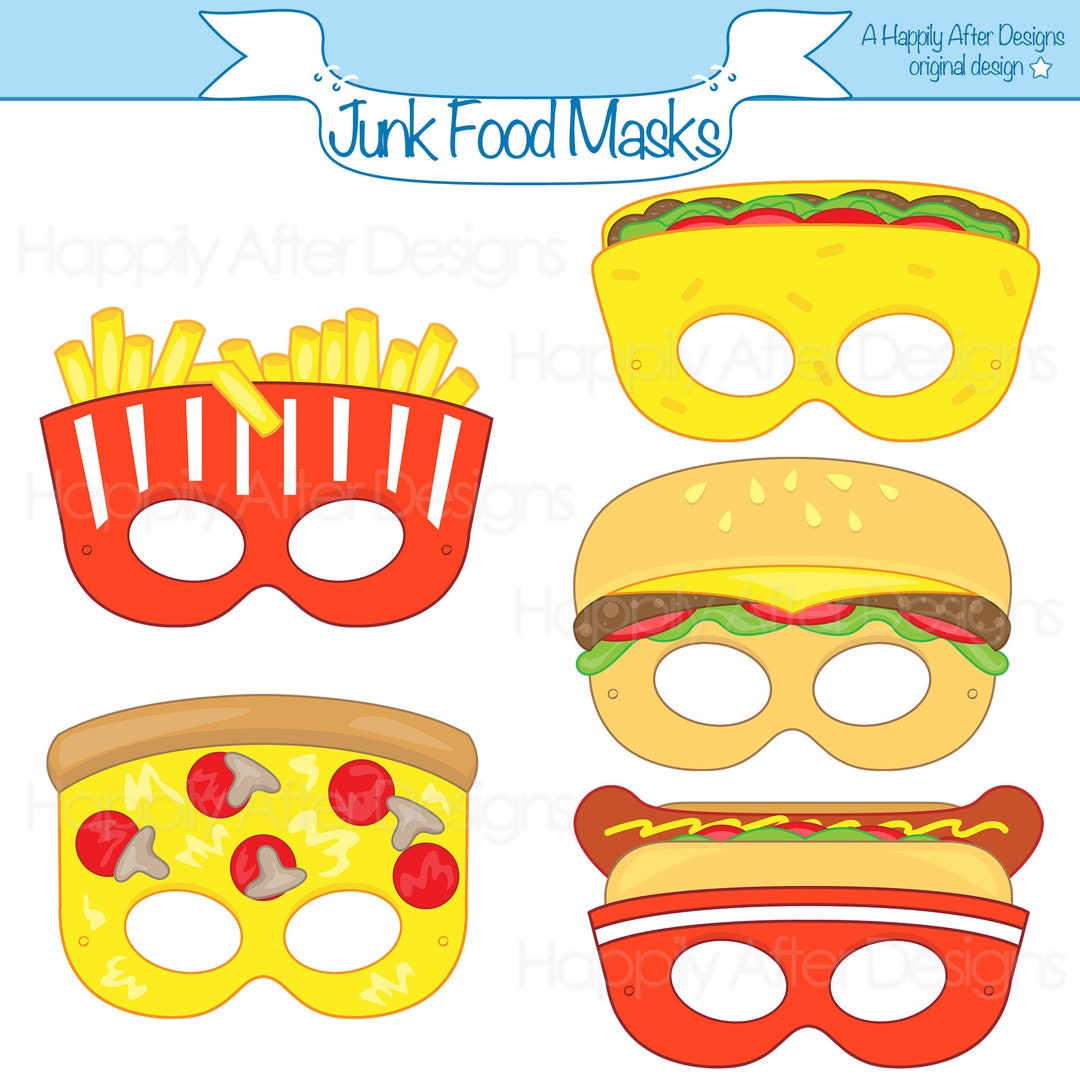 Junk Food Printable Masks, Pizza Mask, Hotdog Mask, Burger, Fries, Taco ...