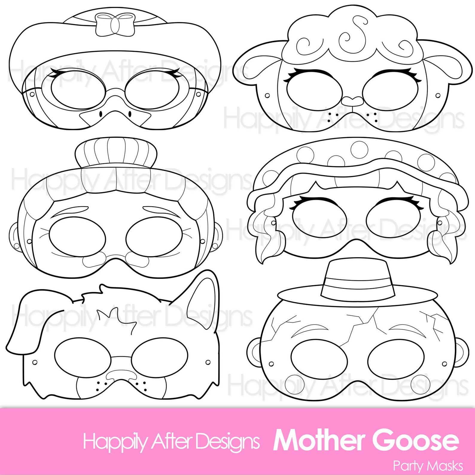 Mother Goose Printable Coloring Masks, Humpty Dumpty Mask, Bo Peep Mask ...