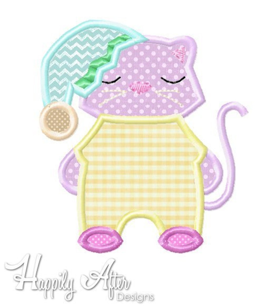 Bedtime Cat Applique Embroidery Design, Baby Applique, Cat Applique ...