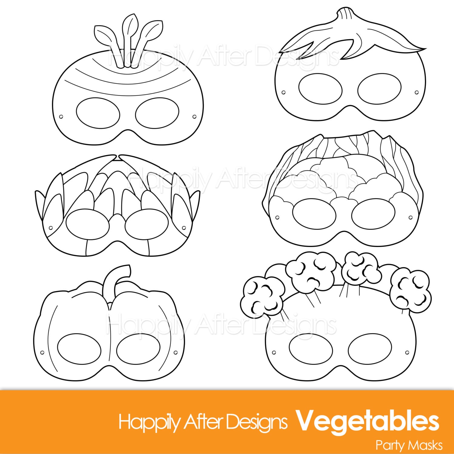 Vegetable Printable Coloring Masks, Carrot Mask, Broccoli, Artichoke ...