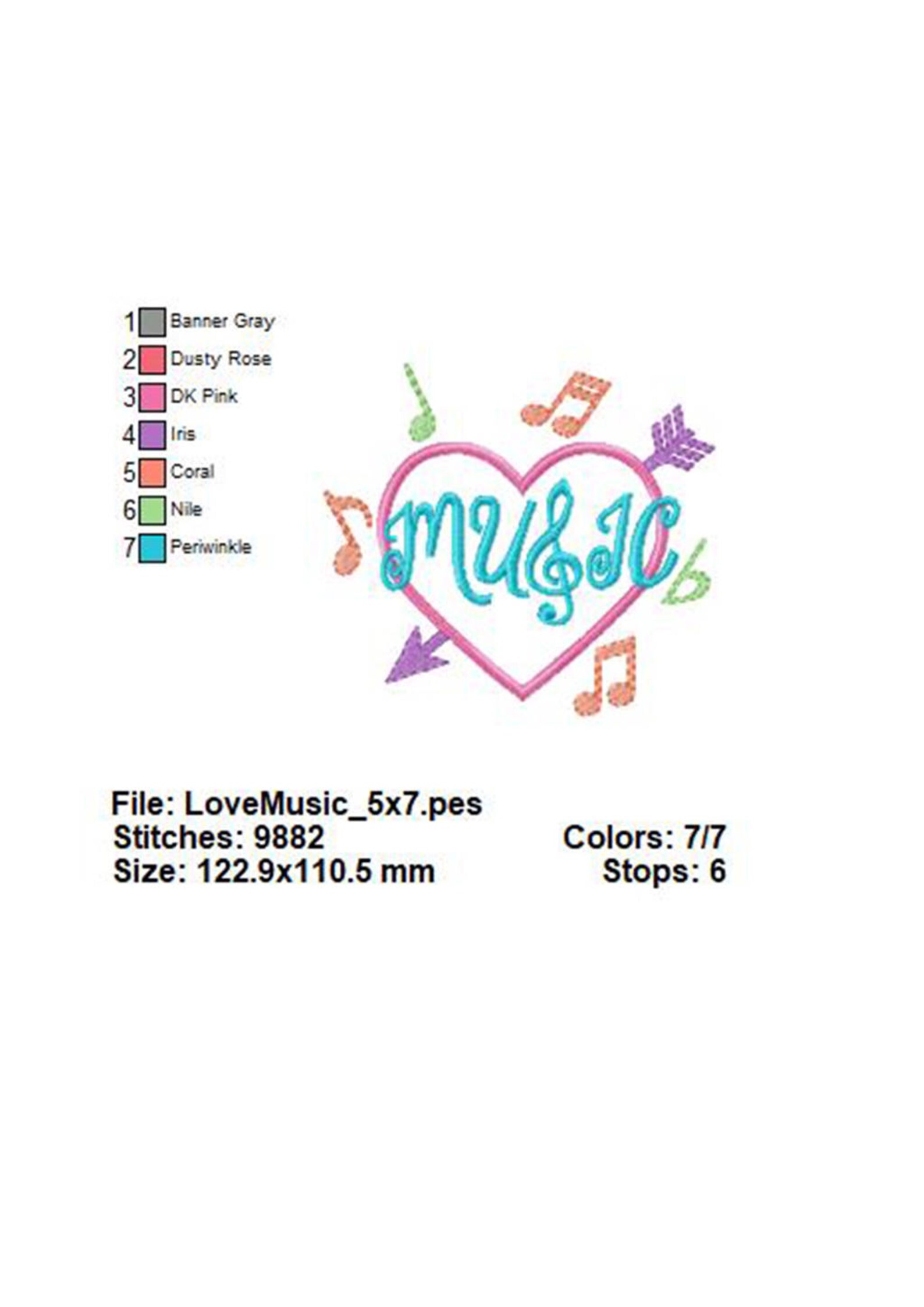 Love Music Applique Embroidery Design, Heart Applique, Music Applique ...
