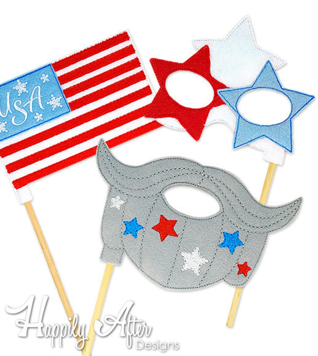 USA Photo Booth Prop Set Embroidery Designs, Props, Machine Embroidery ...