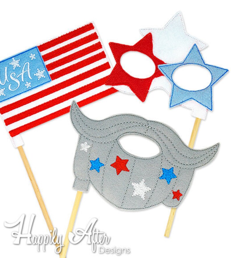 USA Photo Booth Prop Set Embroidery Designs, Props, Machine Embroidery ...