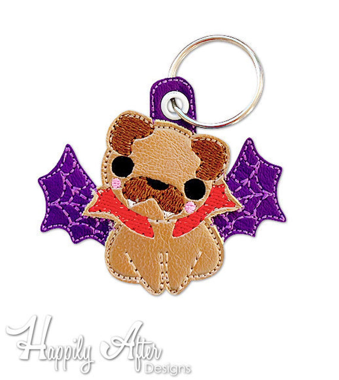 Bat Pug Eyelet Keychain Embroidery Design Pug Keychain - Etsy