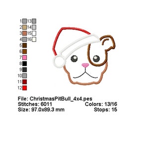 Christmas Pit Bull Applique Embroidery Design, Christmas Applique ...