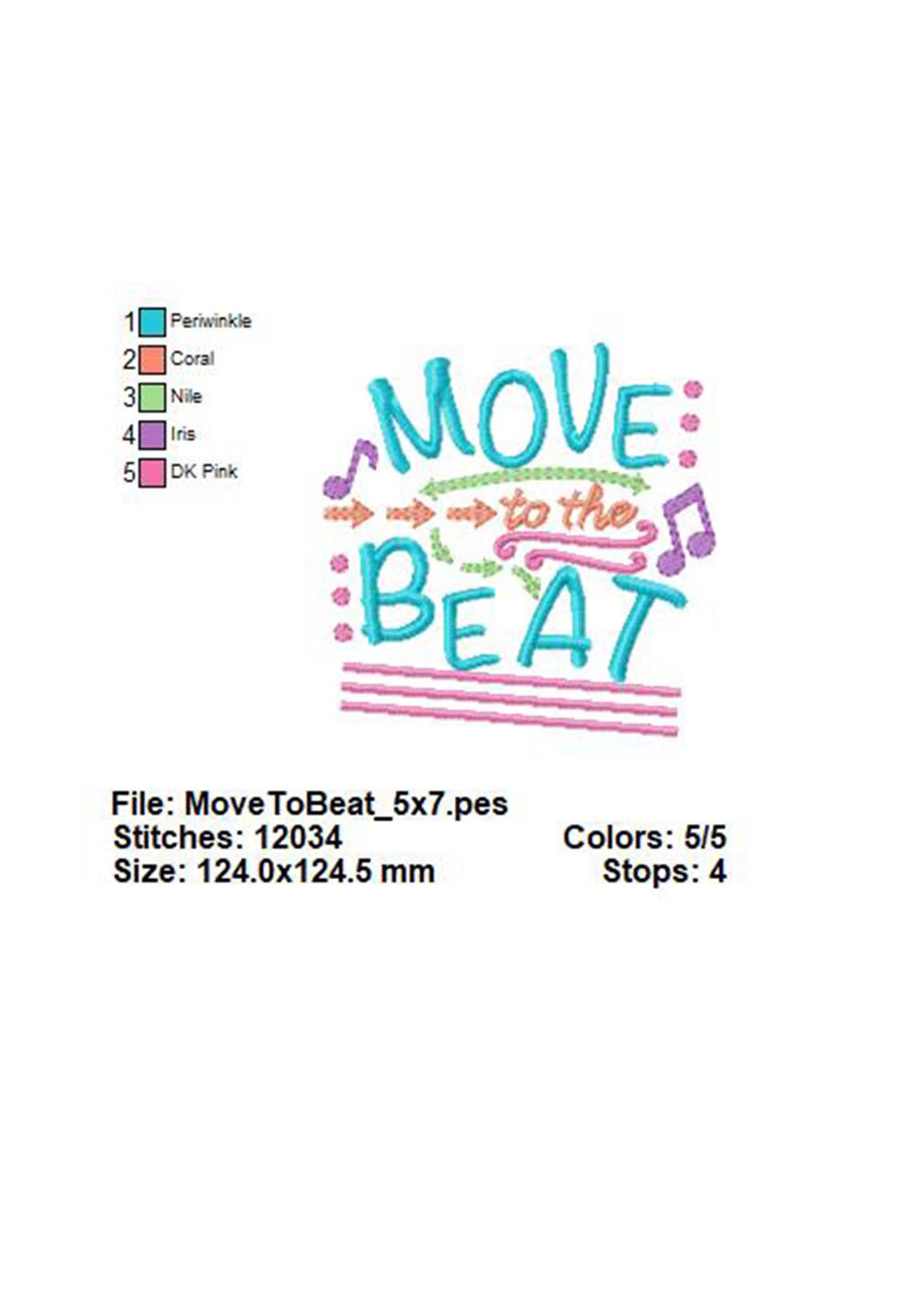 Move to the Beat Filled Stitch Embroidery Design Dance - Etsy