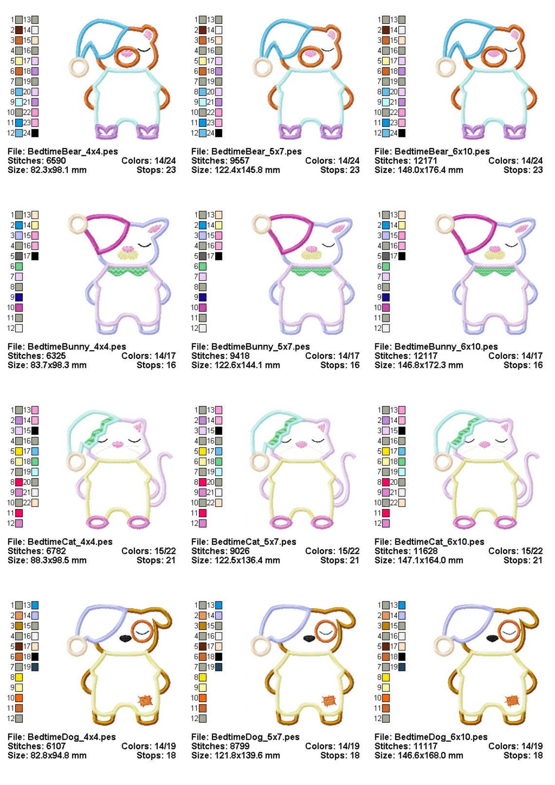 Bedtime Cuties Applique Embroidery Design Set Baby Applique - Etsy