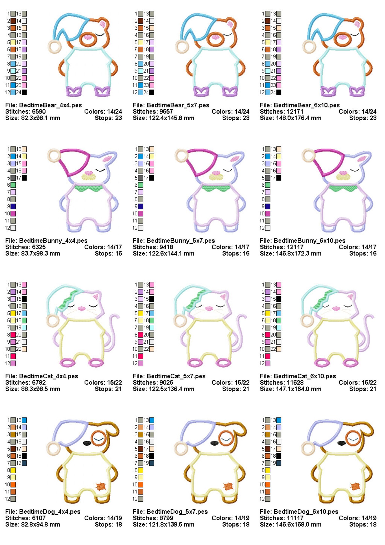 Bedtime Cuties Applique Embroidery Design Set Baby Applique - Etsy