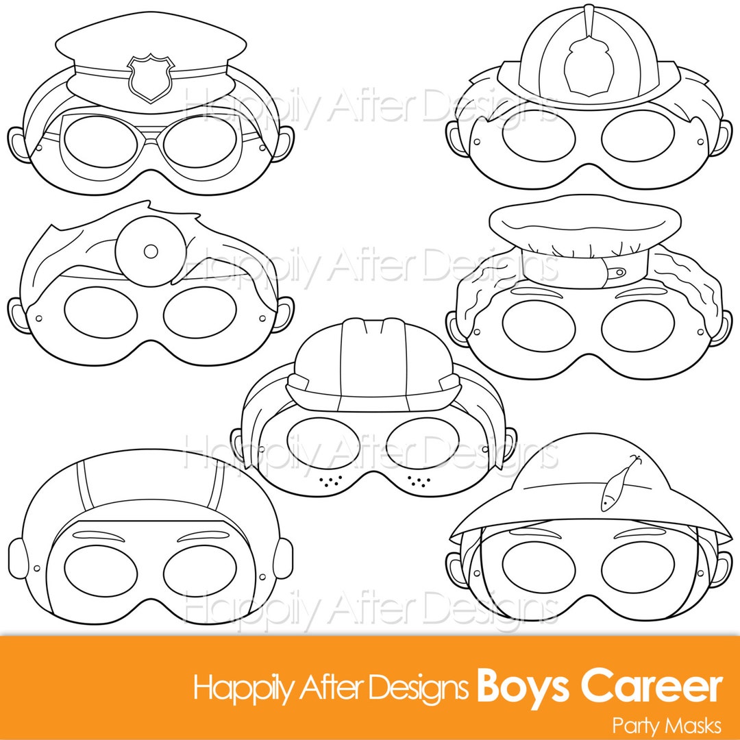 Boys Career Printable Coloring Mask, Careers, Police, Fireman, Doctor ...
