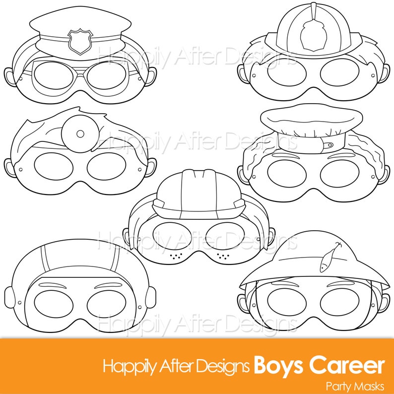 Boys Career Printable Coloring Mask Careers Police Fireman - Etsy