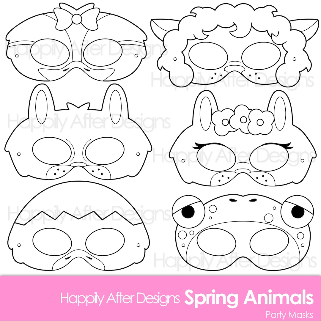 Spring Animals Printable Coloring Masks, Bunny Mask, Frog Mask ...