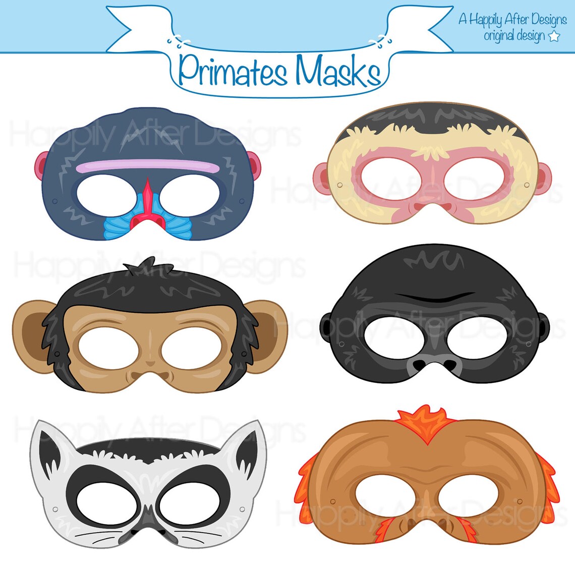 Primates Printable Masks Monkey Mask Ape Mask Gorilla Mask - Etsy