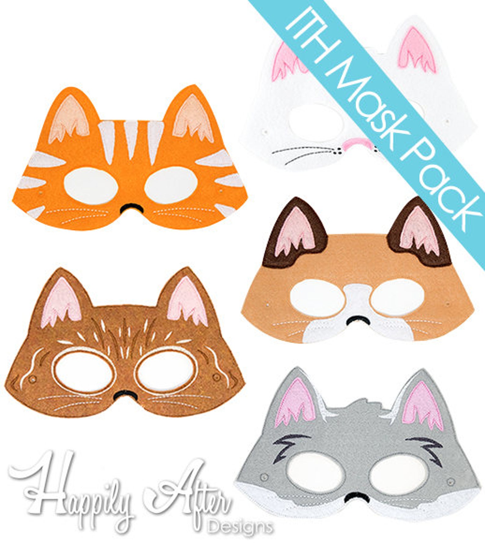 Cats Mask Embroidery Design Pack Cat Mask Striped Tabby - Etsy