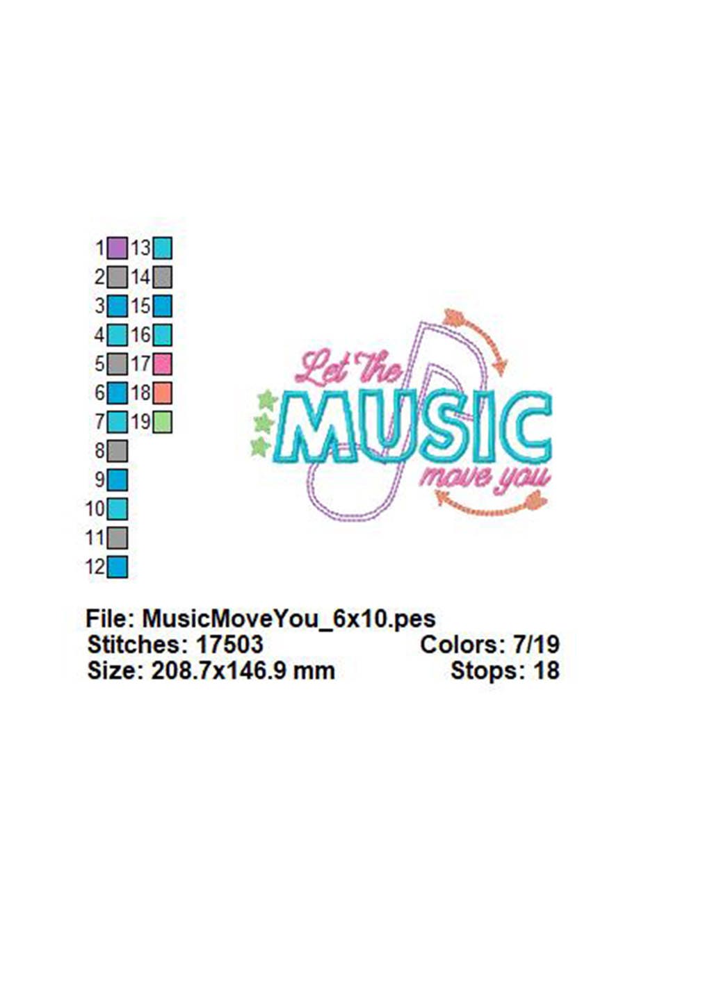 Music Move You Applique Embroidery Design, Dance Applique, Music ...