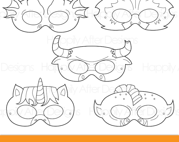 Mythical Creatures Printable Coloring Masks, Dragon Mask, Unicorn ...