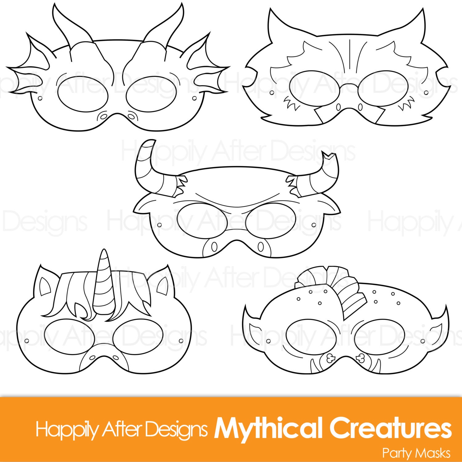Mythical Creatures Printable Coloring Masks, Dragon Mask, Unicorn ...