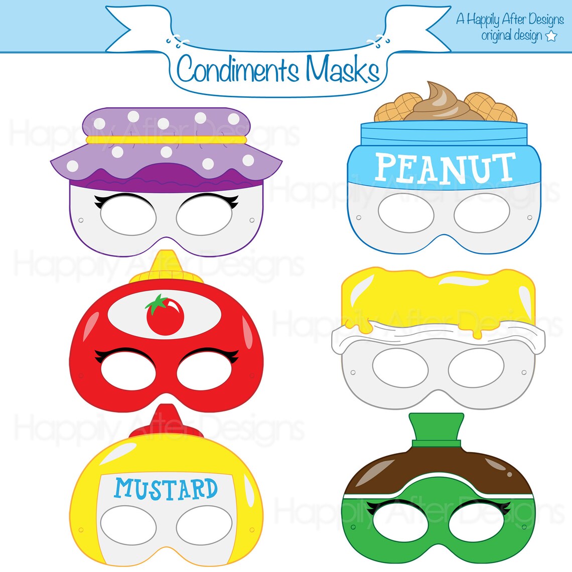 Condiments Printable Masks Peanut Butter Ketchup Mustard - Etsy